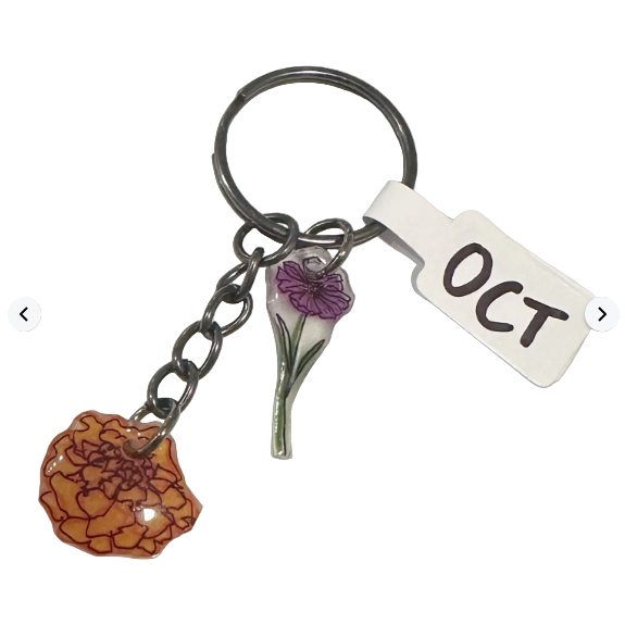 Handmade Birth Month Keychain | October – West Coast Wildflowers